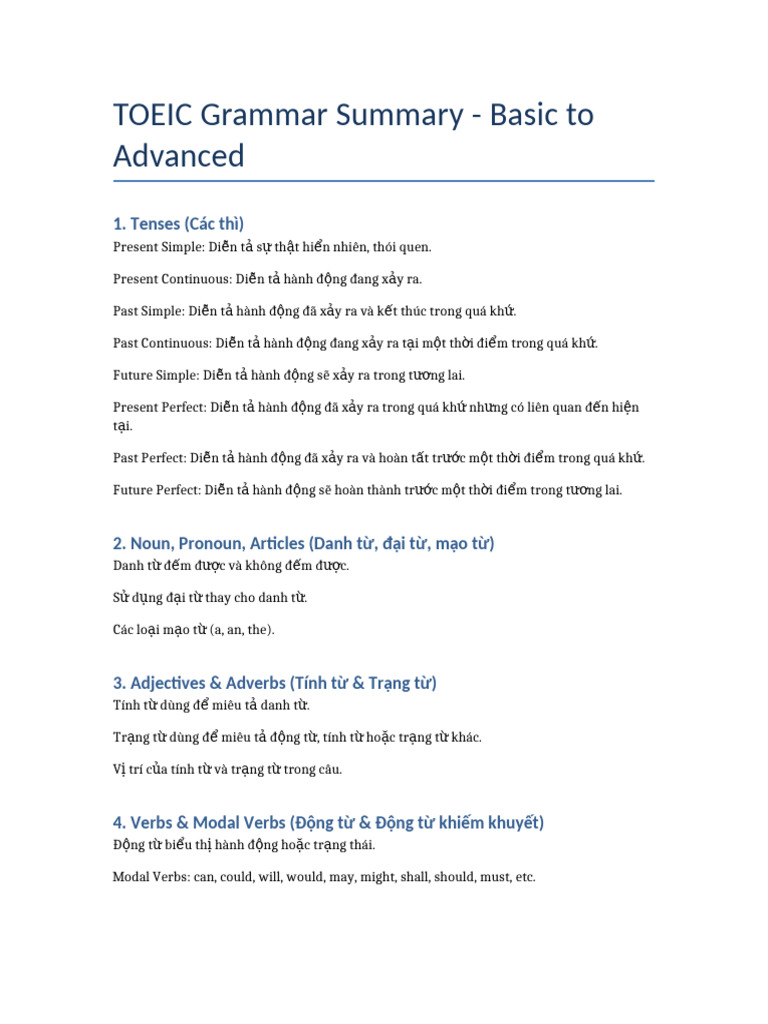 TOEIC_Grammar_Summary_Basic_to_Advanced | PDF