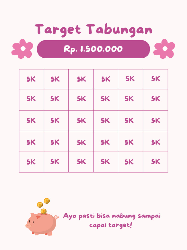 Rencana Merah Muda Imut Tabungan Target Bulanan (10.5 X 14.8 CM) | PDF