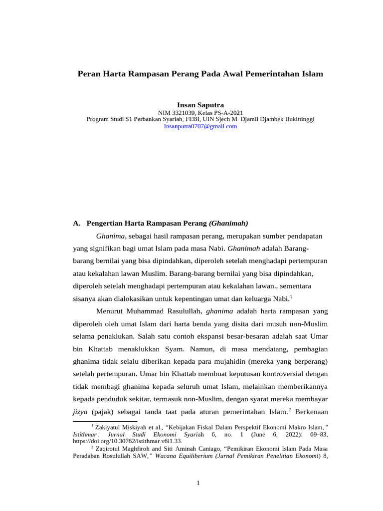 Peran Harta Rampasan Perang Pada Awal Pemerintahan Islam by Insan ...