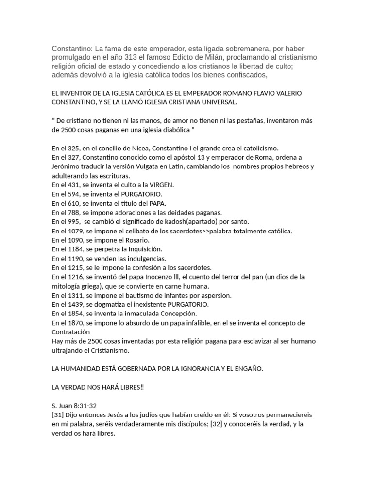 Constantino IGLESIA CATÓLICA ES FLAVIO VALERIO CONSTANTINO | PDF