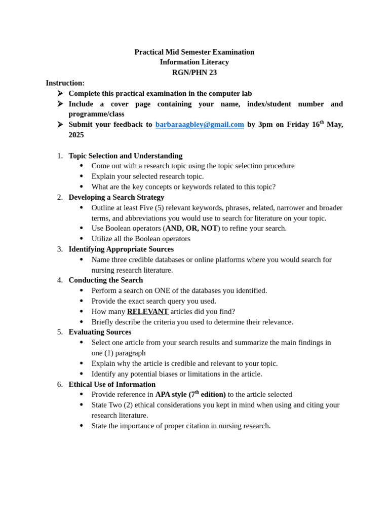 Mid Semester Exam: Information Literacy Guide | PDF