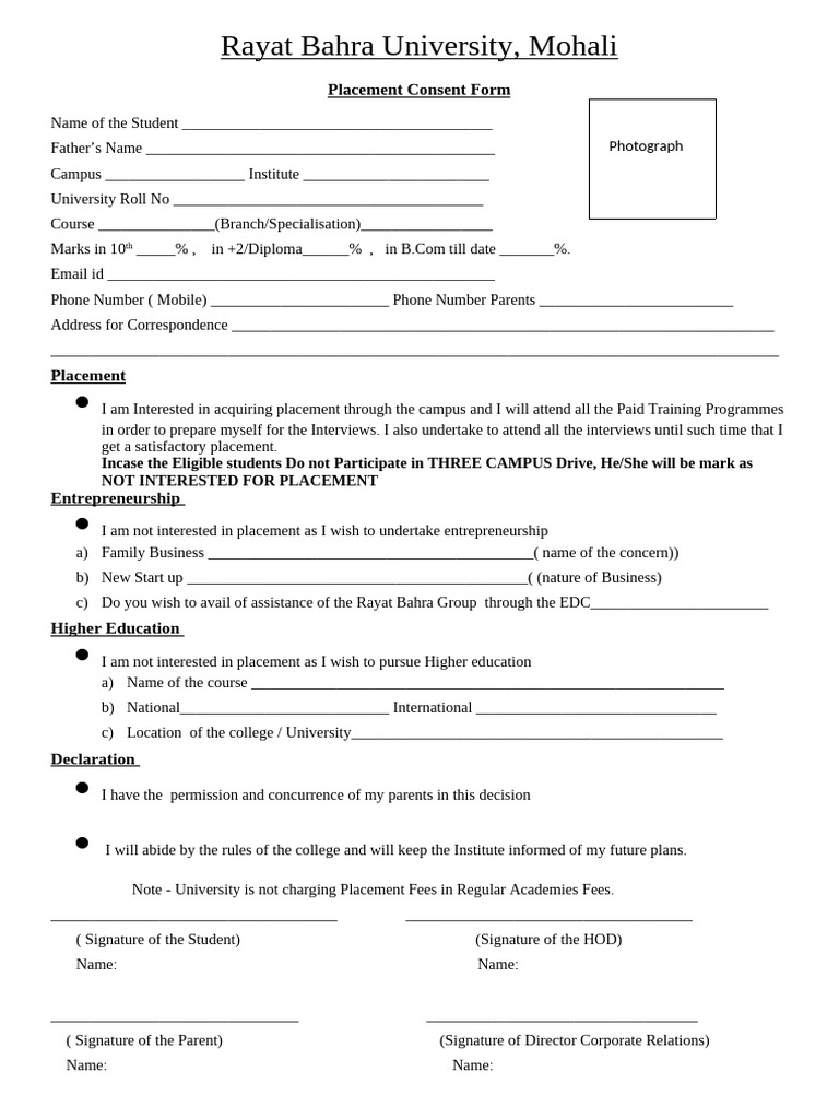 Placement Consent Form Template | PDF