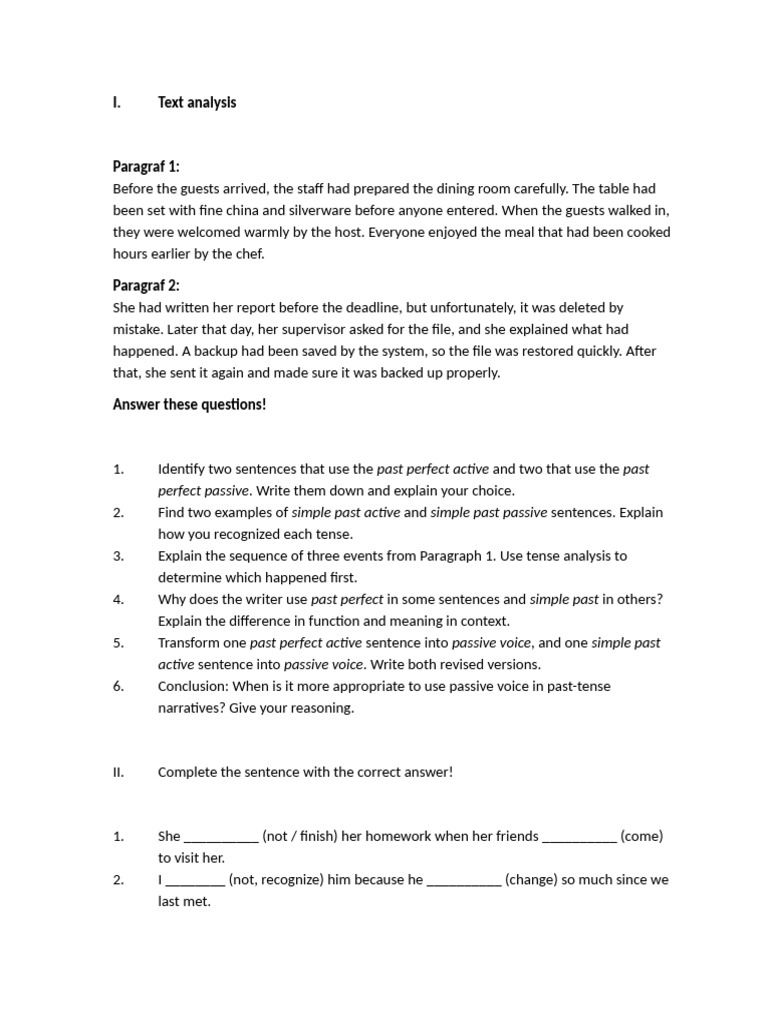 SImple past and past perfect test | PDF