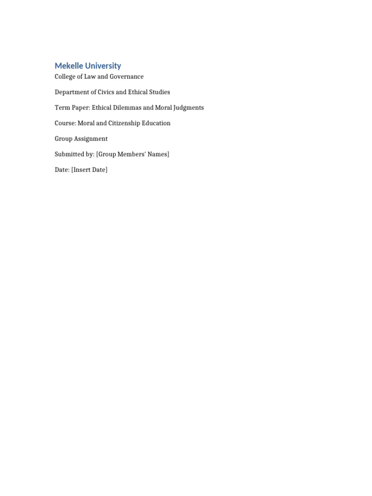 Group Assignment Ethical Dilemmas | PDF | Morality | Decision Making
