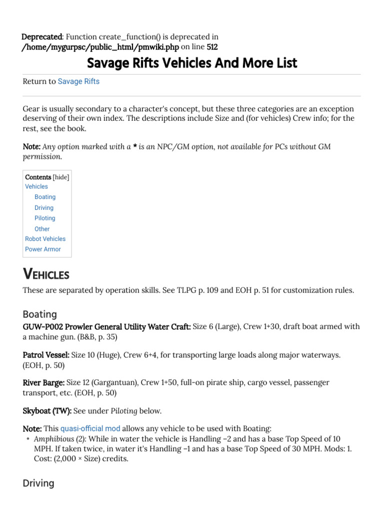 MyGURPS - Savage Rifts Vehicles and More List | PDF | Transport | Vehicles