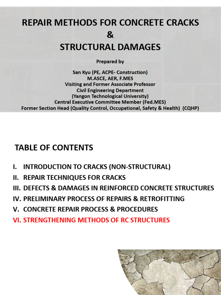 Repair Methods For Concrete Cracks & Structural Damages | PDF | Concrete | Corrosion