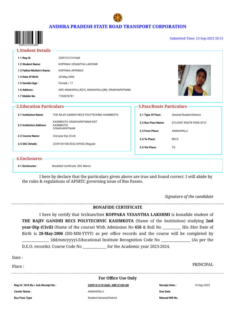 Apsrtc Bus Pass | PDF