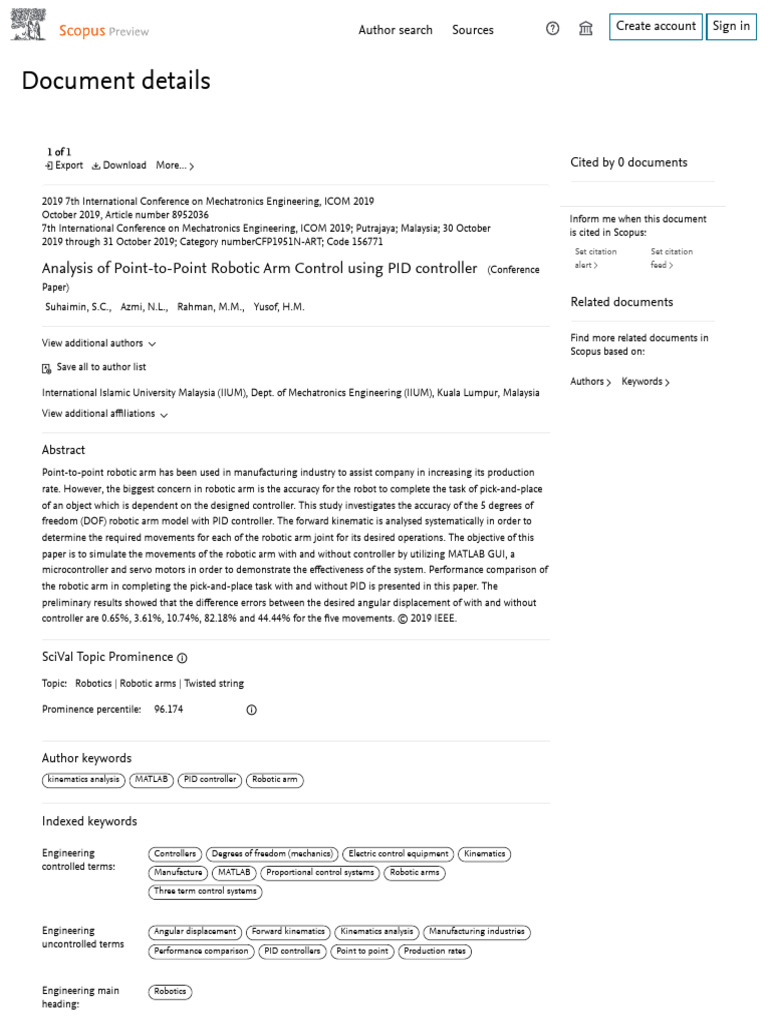Analysis of Point To Point Robotic Arm C | PDF