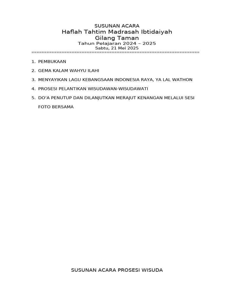 Susunan Acr Wisuda 2024-2025 | PDF