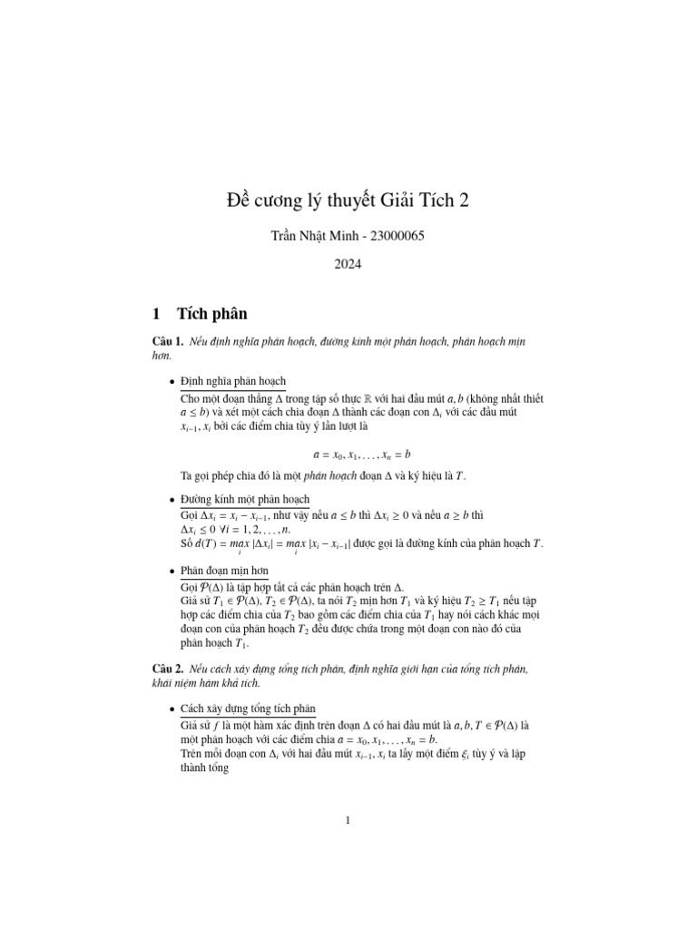 Đề cương lý thuyết GT2 | PDF