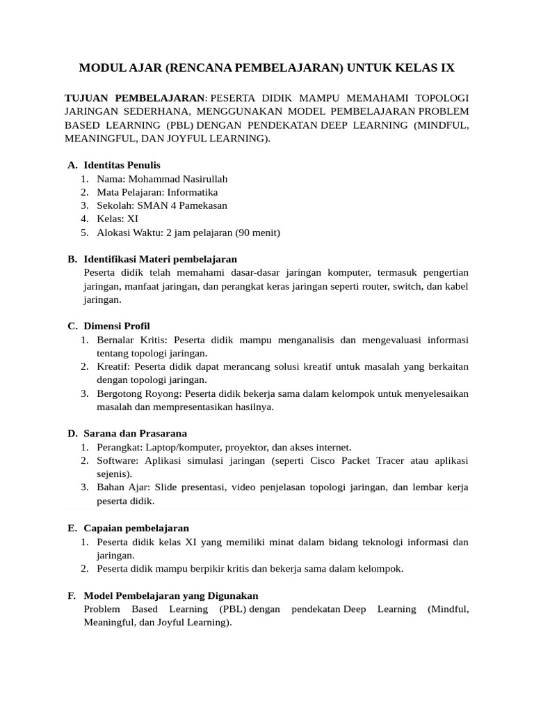 MODUL AJAR Berbasis Deep Learning | PDF