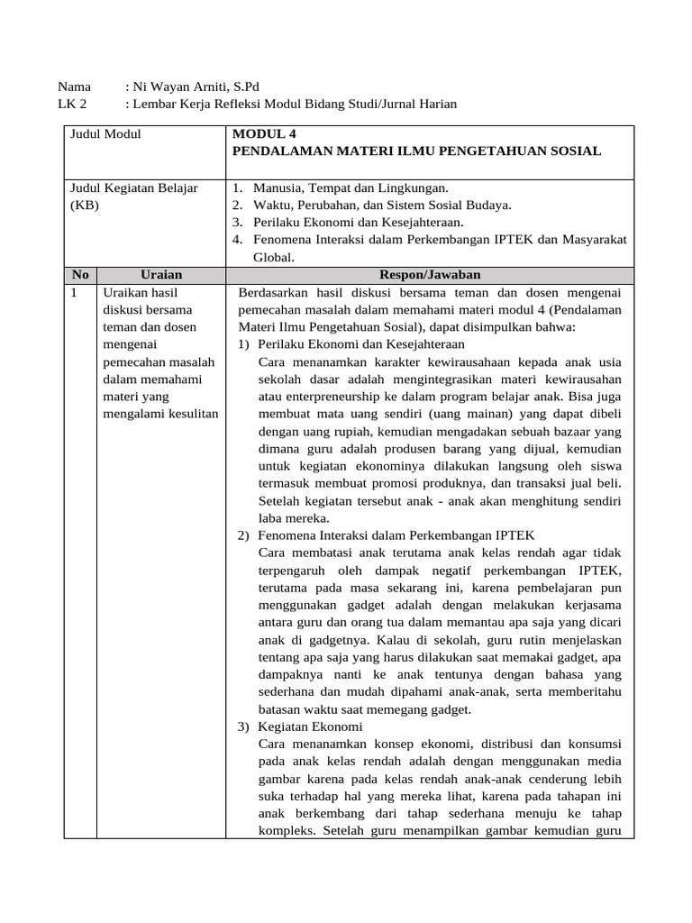 LK 2 - Lembar Kerja Refleksi Modul IPS | PDF