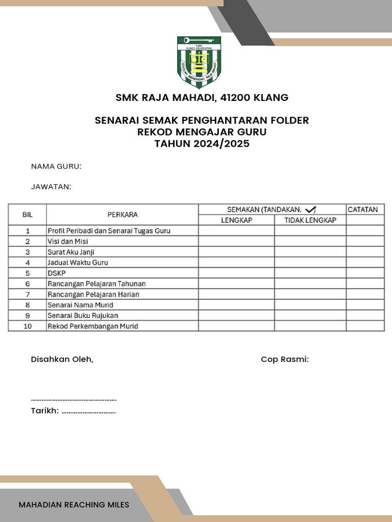 Senarai Semak Folder RPH | PDF
