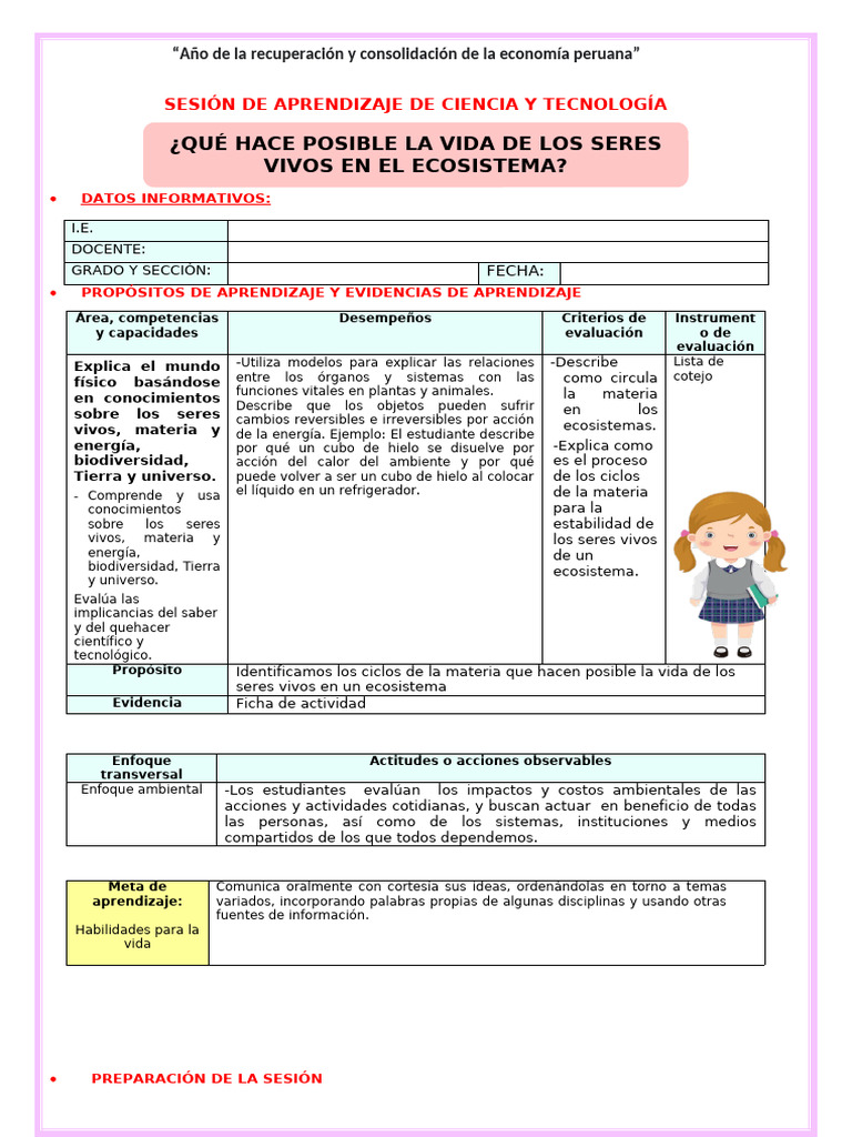 Sesion de Ciencia - Qué Hace Posible La Vida de Los Seres Vivos en El Ecosistema - Q | PDF ...