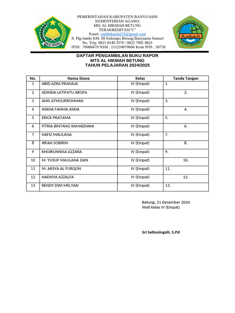 Pengambilan Rapor Mi | PDF