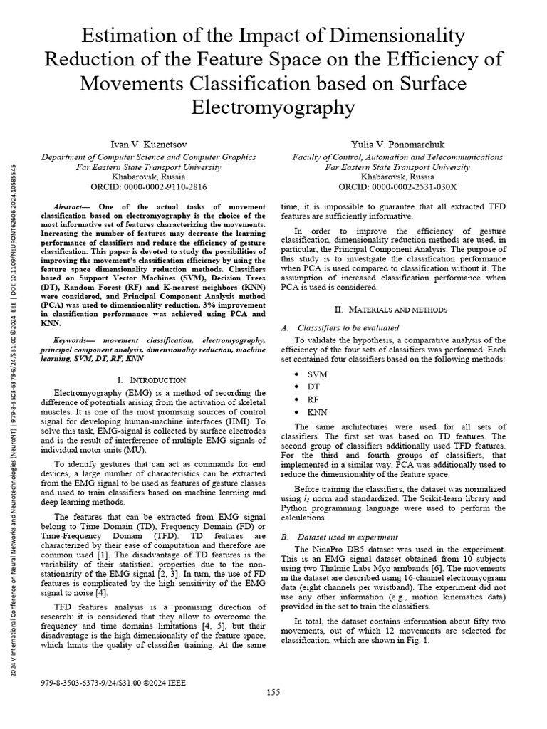 Estimation of The Impact of Dimensionality Reduction of The Feature Space On The Efficiency of ...