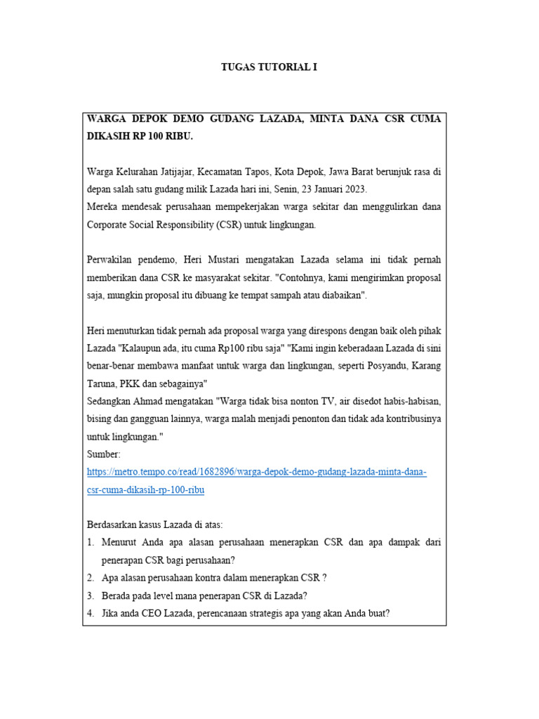 SOAL Dan JAWABAN TUGAS TUTORIAL 1 | PDF