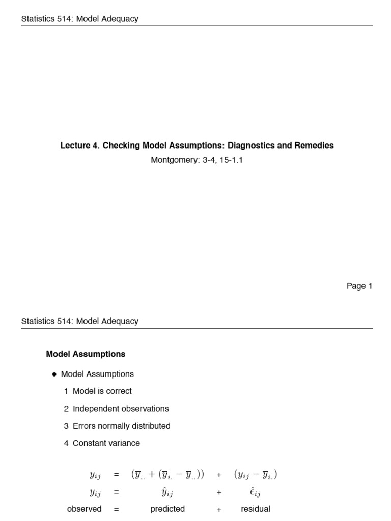 Lecture 4 Model Ade | PDF | Errors And Residuals | Analysis Of Variance