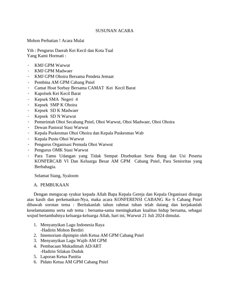 Susunan Acara Konfercab Vi | PDF