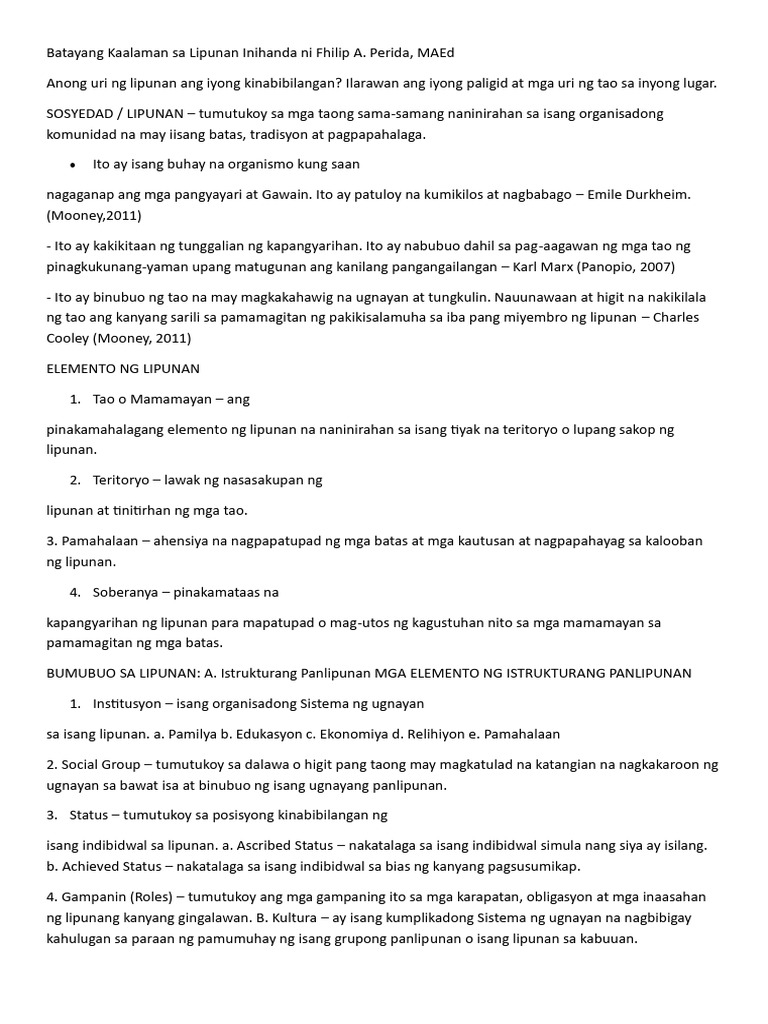 Batayang Kaalaman Sa Lipunan | PDF
