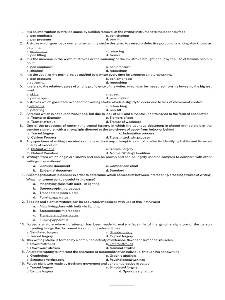 Post Test 03 Questioned Documents Forensic Ballistics Key | PDF ...