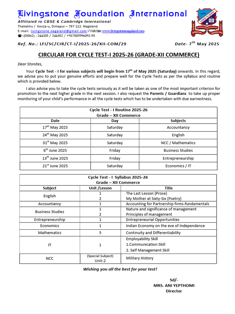 Grade XII Commerce Cycle Test 2025-26 | PDF | Business | Economies