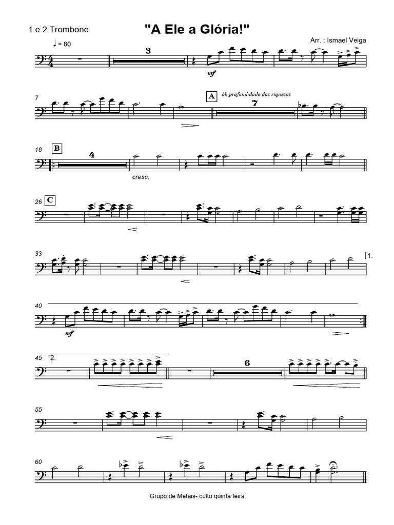 A Ele A Gloria - Nani Azevedo - METAIS FÁTIMA 1 e 2 Trombone | PDF