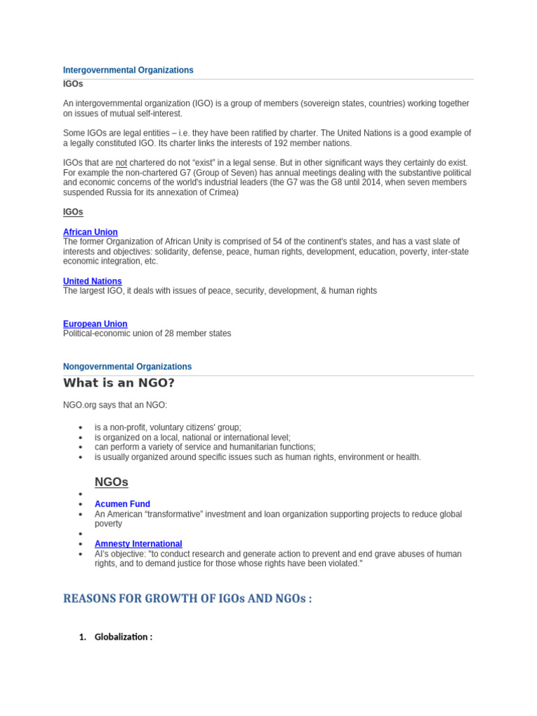Intergovernmental Organizations | PDF | Non Governmental Organization ...