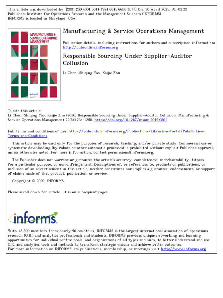 Chen Et Al 2020 Responsible Sourcing Under Supplier Auditor Collusion ...