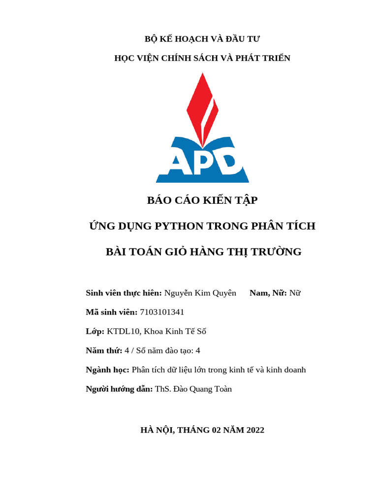 BÁO CÁO KIẾN TẬP ỨNG DỤNG PYTHON TRONG PHÂN TÍCH BÀI TOÁN GIỎ HÀNG THỊ ...