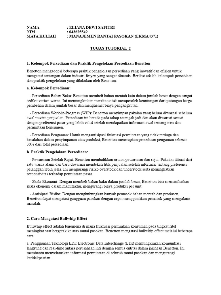 Tugas 2 - Manajemen Rantai Pasokan | PDF