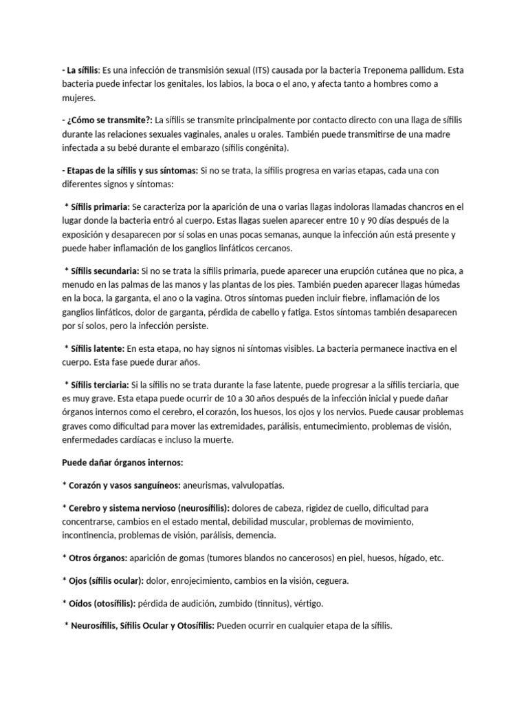 Sífilis | PDF | Enfermedades y trastornos | Especialidades Medicas