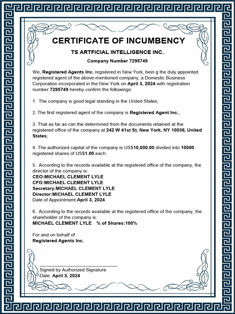 TSAI Legal Representative Certificate。Sitio Web de Consulta de ...