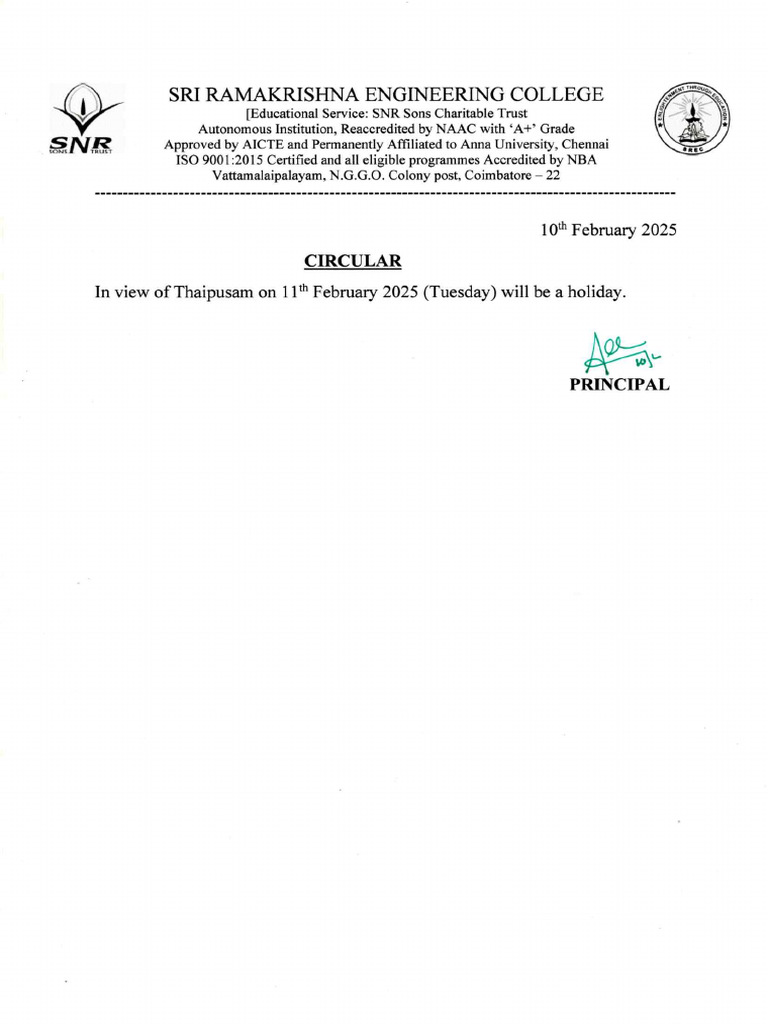 Leave Circular On 11-02-2025 | PDF