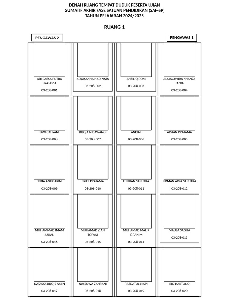 DENAH RUANG TEMPAT DUDUK PESERTA UJIAN | PDF