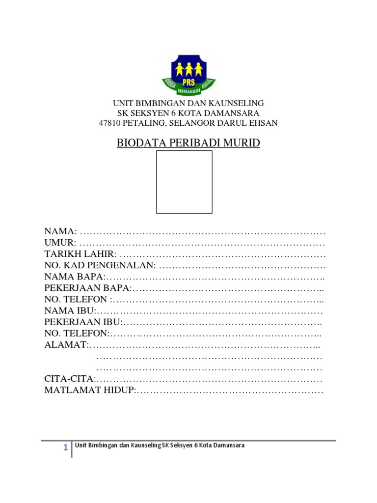 Borang Biodata PRS | PDF | Komputer