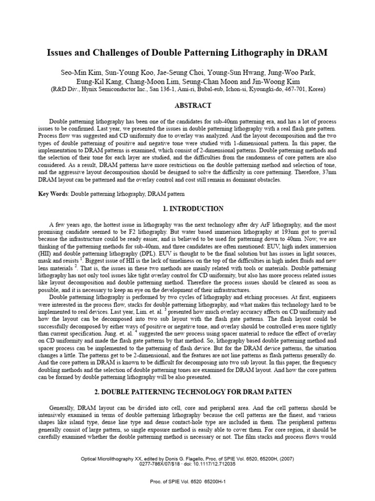 Issues and challenges of double patterning lithography in DRAM | PDF | Photolithography ...