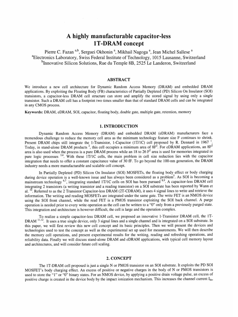 Innovative iT-DRAM Cell Architecture | PDF | Dynamic Random Access ...