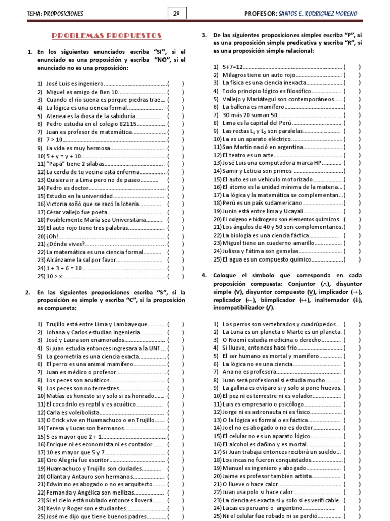 Práctica de Proposiciones Lógicas | PDF | Proposición | Lógica