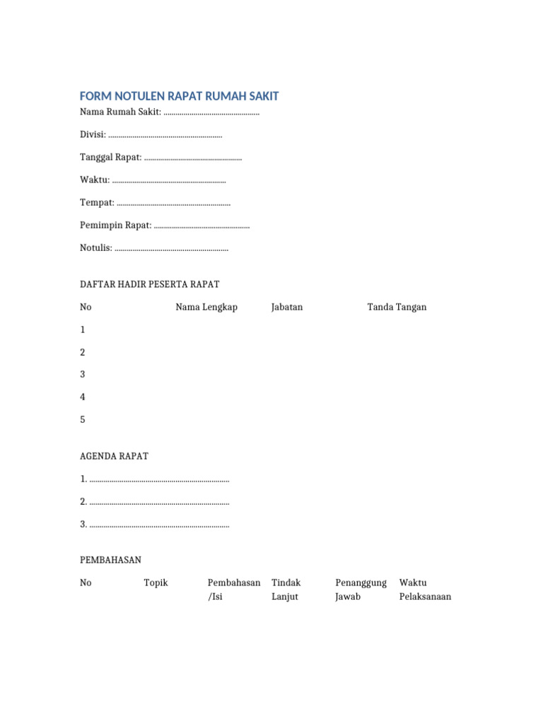 Form Notulen Rapat Rumah Sakit-3 | PDF