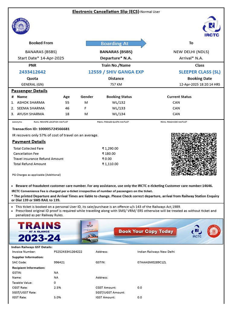 Cancellation of Return Journey Ticket | PDF | Identity Document | Payments