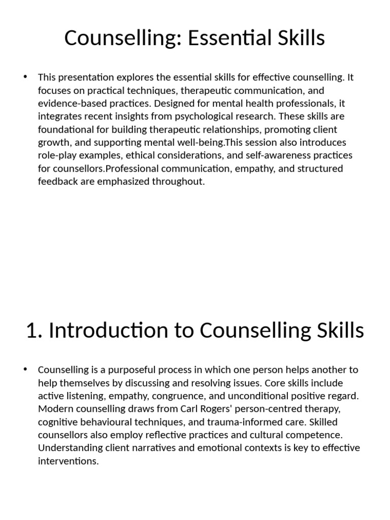 Essential Counselling Skills Guide | PDF | Nonverbal Communication ...