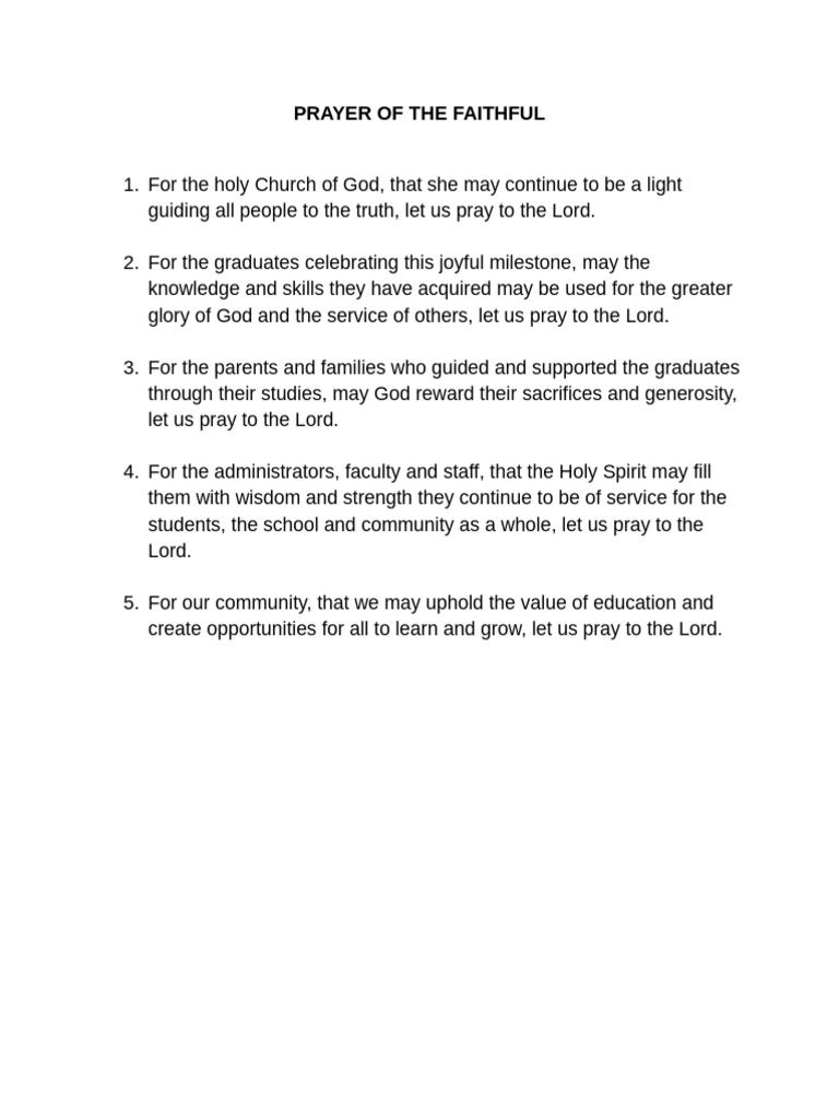 Prayers of the Faithful for Graduates | PDF