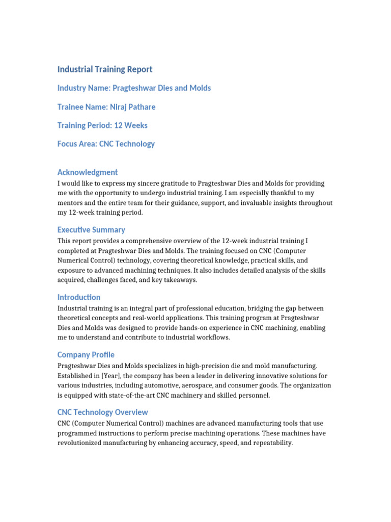 Expanded Industrial Training Report | PDF | Numerical Control