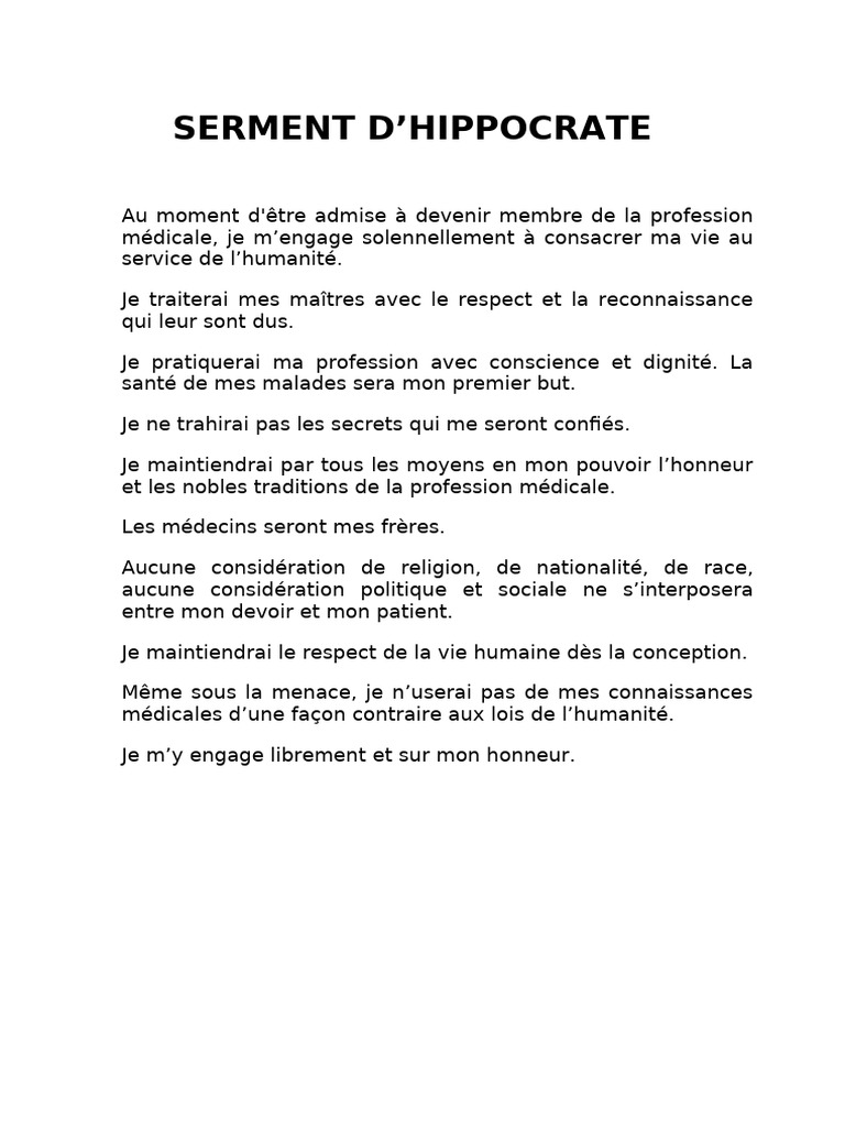SERMENT D’HIPPOCRATE | PDF
