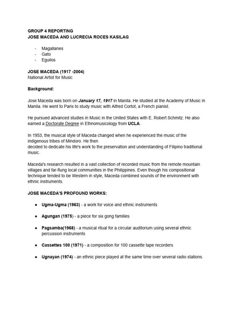 Jose Maceda and Lucrecia Kasalig | PDF | Entertainment | Musicology