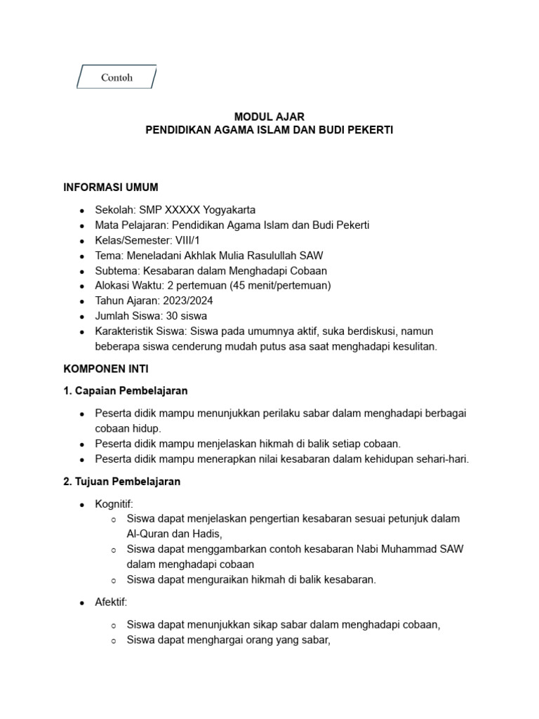 CONTOH MODUL AJAR PAI-BP.docx | PDF