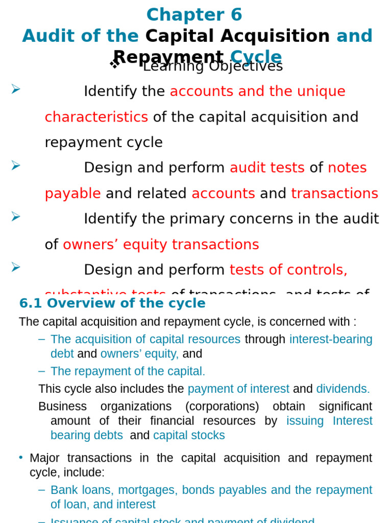 CH 6 Audit of Capital & Repayment Cycle | PDF | Debt | Bonds (Finance)