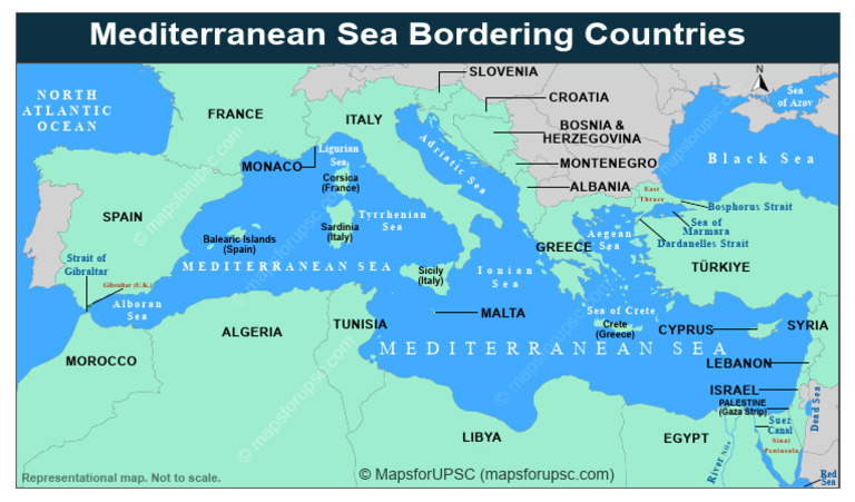 Mediterranean Sea Bordering Countries Map | PDF | Mediterranean Sea