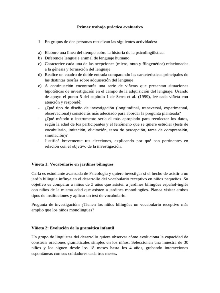 Consigna Primer TP Evaluativo | PDF | Multilingüismo | Aquisición de idioma